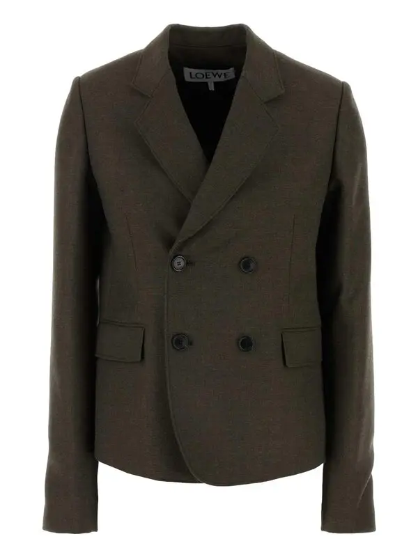 Loewe Double Breasted Virgin Wool Blazer With Satin Lining - Brown
