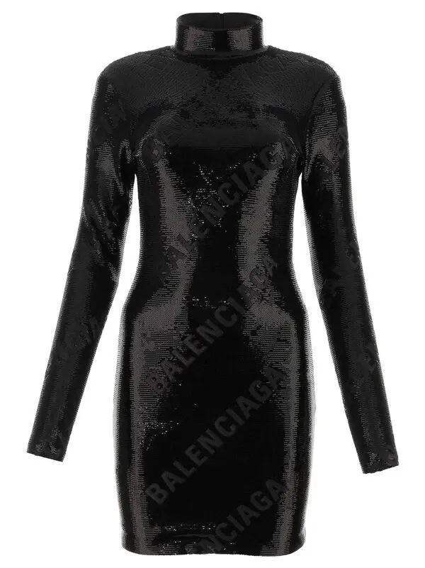 Balenciaga Sequined High Neck Mini Dress - Black