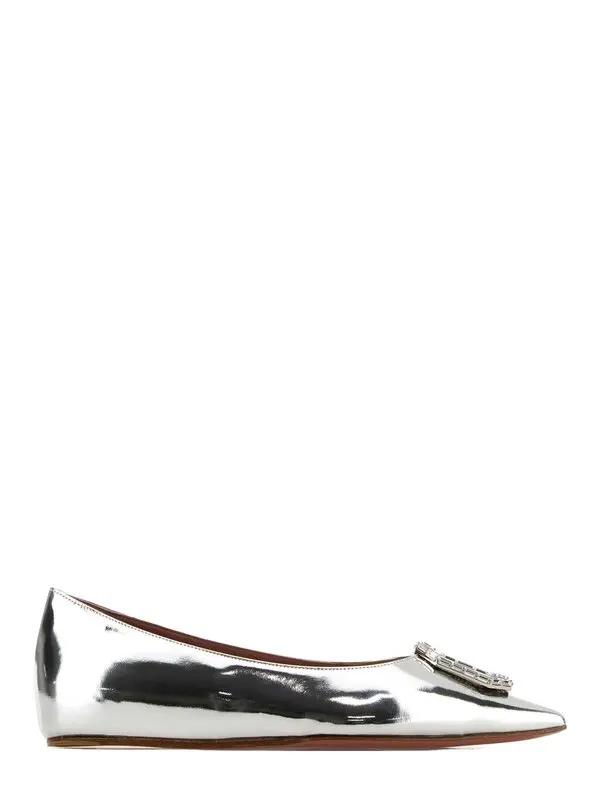 Amina Muaddi Camelia Leather Ballerina Flats - Silver