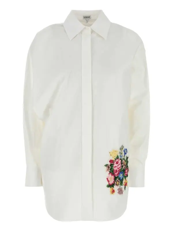Loewe Embroidered Cotton Poplin Button-down Shirt - White