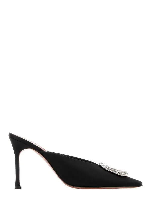 Amina Muaddi Satin Camellia Flat Pumps With 9 Cm Heel - Black