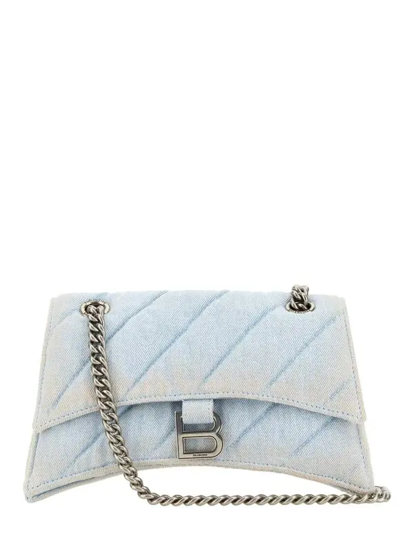 Balenciaga Denim Crush S Shoulder Handbag - Light Blue