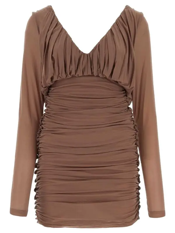 Saint Laurent Ruched T-shirt Mini Dress - Camel