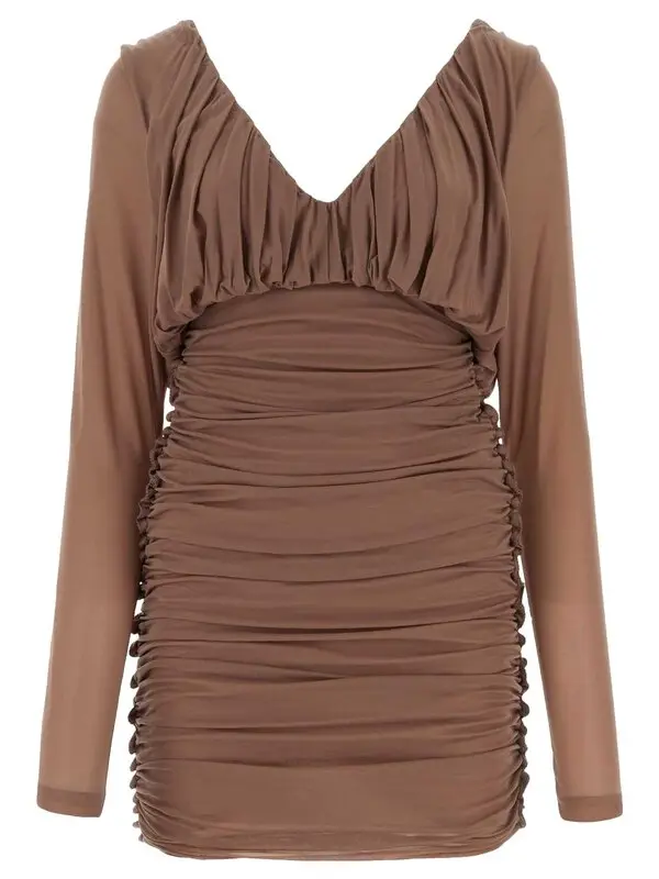 Saint Laurent Ruched T-shirt Mini Dress - Camel
