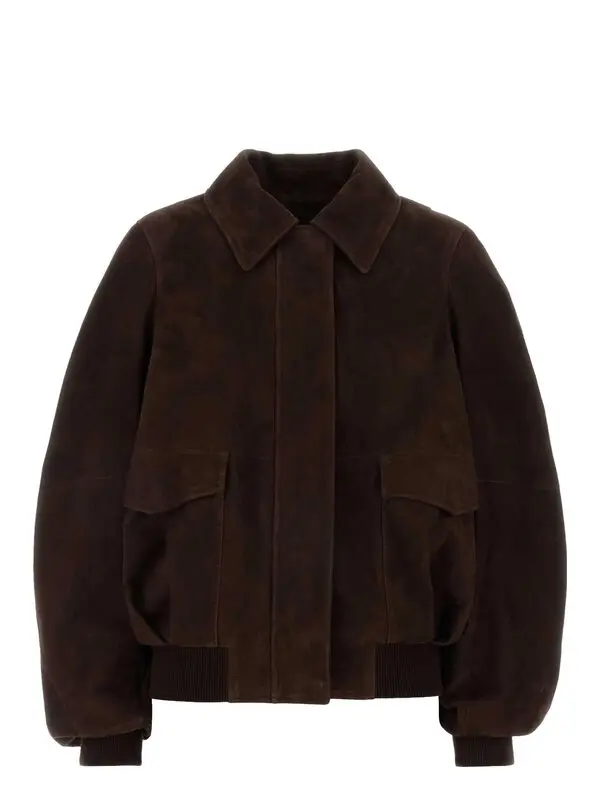 Loewe Ovine Suede Leather Bomber Jacket - Brown