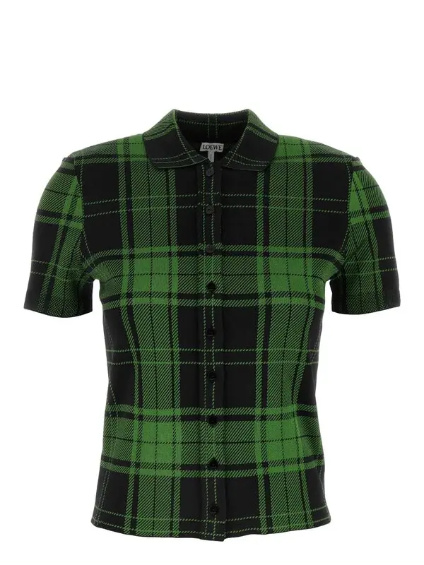 Loewe Embroidered Stretch Silk-blend Shirt - Checked