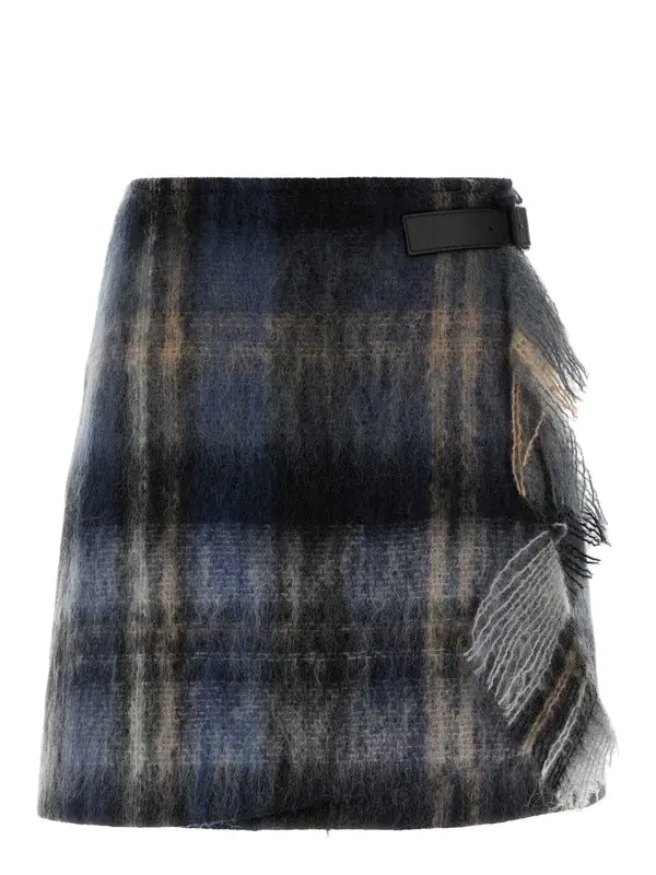 Loewe Embroidered Mohair-blend Plaid Mini Skirt - Checked