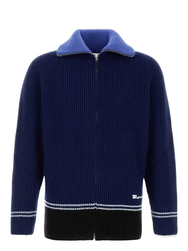 Marni Ribbed Zip-up Cardigan With Shawl Collar - Blue
