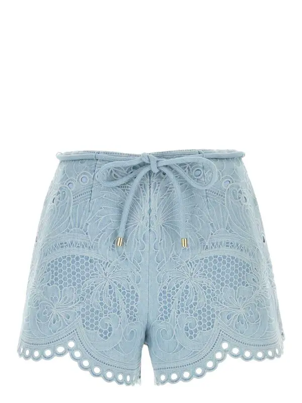 Zimmermann Embroidered Denim Shorts - Light Blue