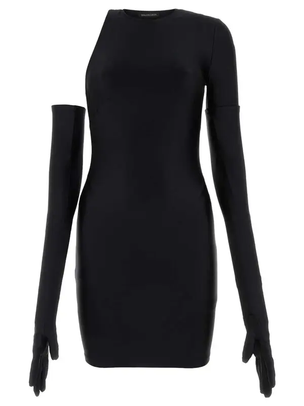 Balenciaga Stretch Nylon Mini Dress With Integrated Gloves - Black