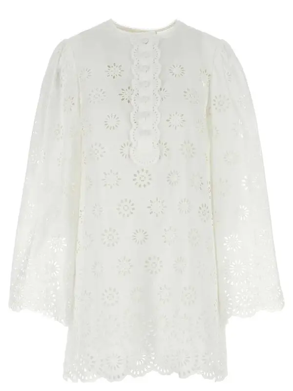 Chloé Embroidered Broderie Anglaise Mini Dress - White