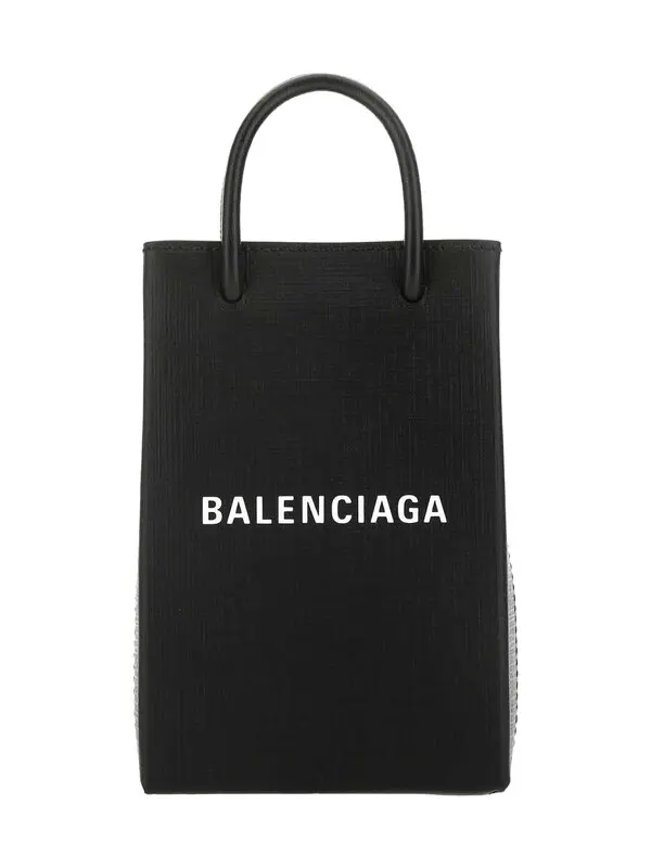 Balenciaga Mini Leather Phone Case With Shoulder Strap - Black