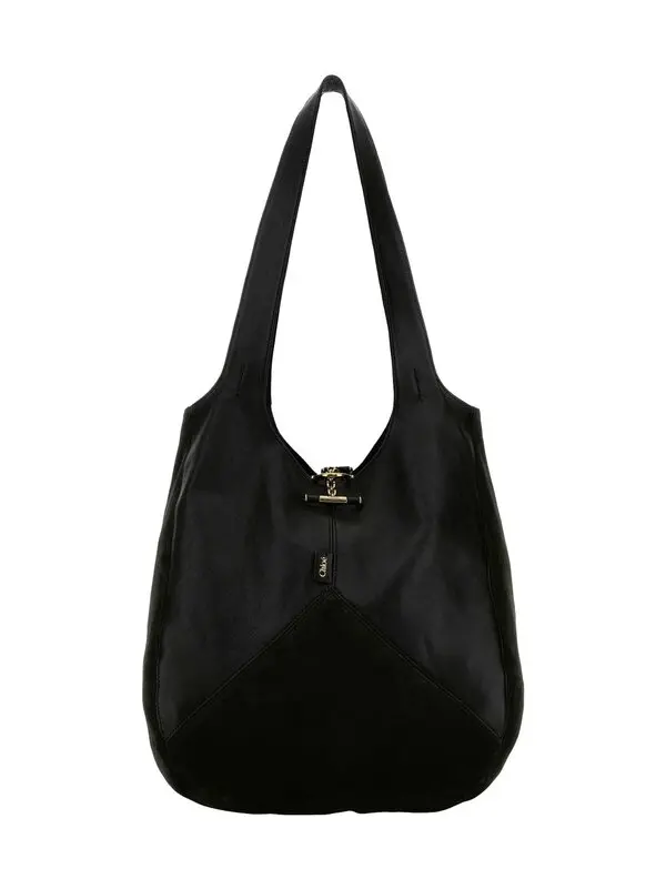 Chloé Balloon Shopping Handbag In Suede And Leather With 38 Cm Handle - Black