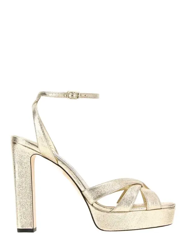 JIMMY CHOO Fabric Platform High-heel Sandals With Leather Sole - Gold