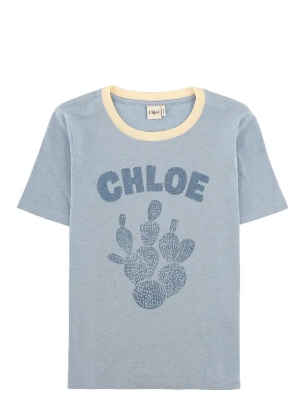 Chloé Cotton T-shirt With Cherry Heart Graphic - Blue