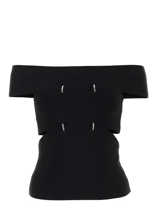 Alexander McQueen Off-the-shoulder Stretch Viscose Blend Top With Cut-out Detail - Black