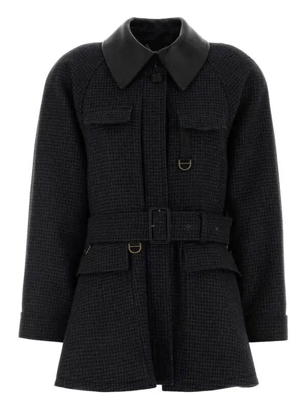 Chloé Embroidered Wool Jacket With Leather Collar - Checked