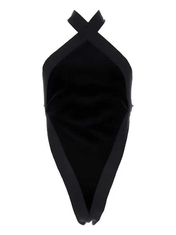 Saint Laurent Halter Neck Velvet Bodysuit With Silk Lining - Black