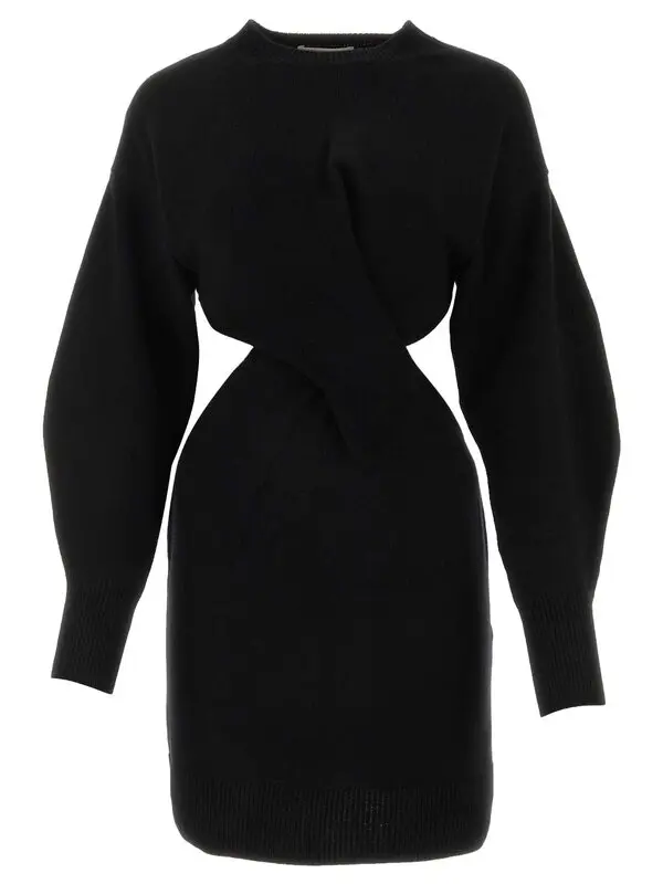 Alexander McQueen Wool-cashmere Blend Dress With Draped Detail - Black