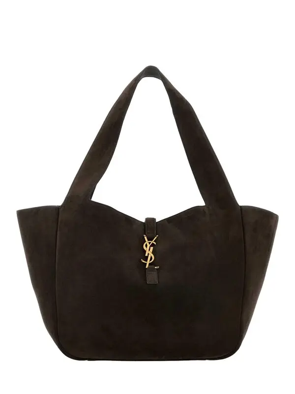 Saint Laurent Bea Shopping Handbag In Suede Calf Leather With Antiqued Golden Hardware - Brown