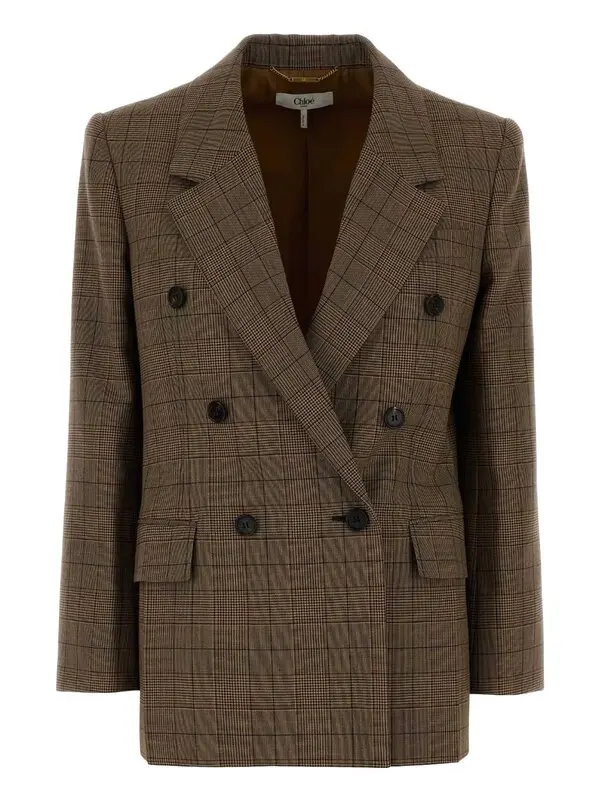 Chloé Embroidered Virgin Wool Blazer - Checked
