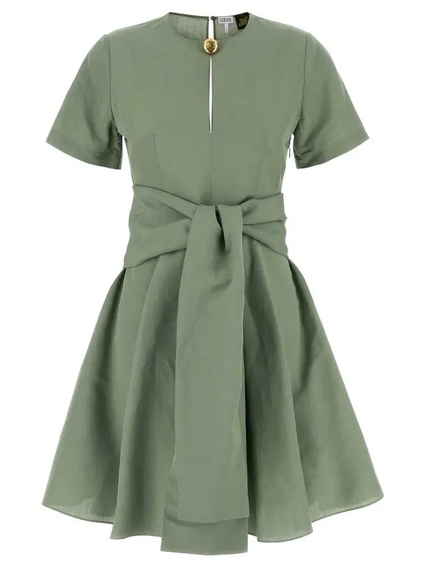 Loewe Viscose-linen Belted Midi Dress - Green