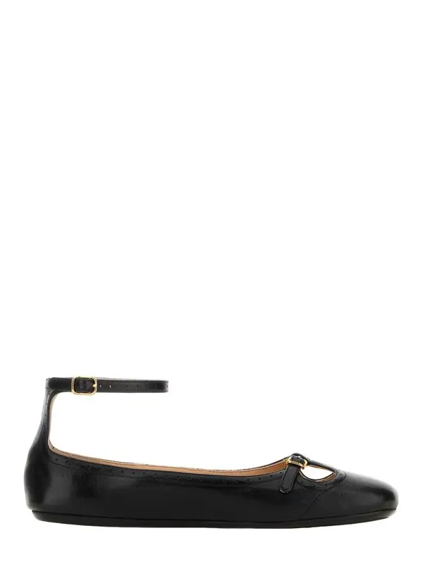 Chloé Leather Ballerina Flats With Rubber Sole - Black