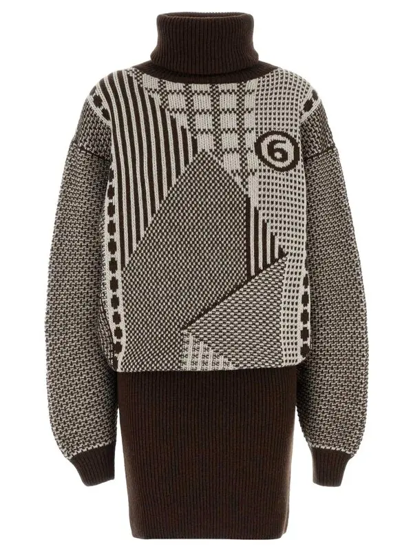MAISON MARGIELA Embroidered Wool-blend Mini Sweater Dress - Stripped