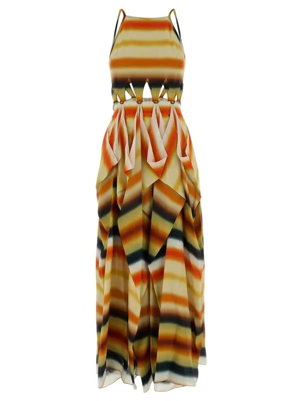 Loewe Printed Silk Crepe Midi Dress - Stripped