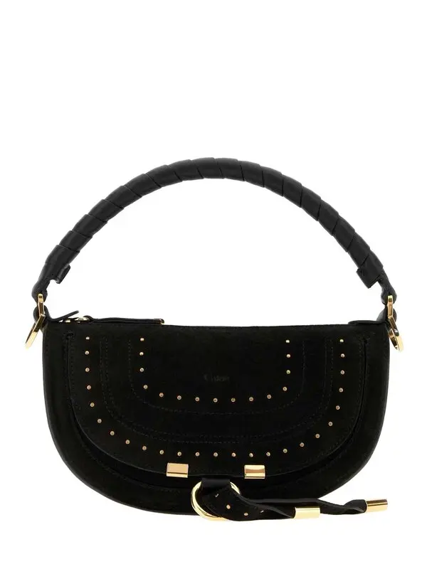 Chloé Suede Shoulder Handbag With Studded Embellishments - Black
