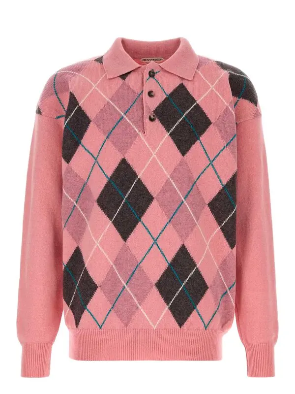 JW Anderson Wool Polo Shirt With Clean Placket Detail - Pink