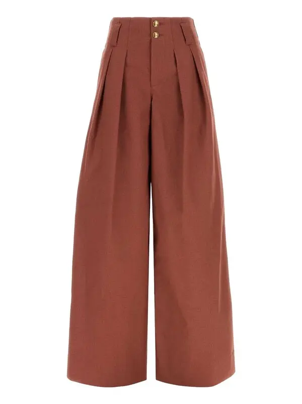 Chloé Cotton Wide-leg Pleated Trousers - Red