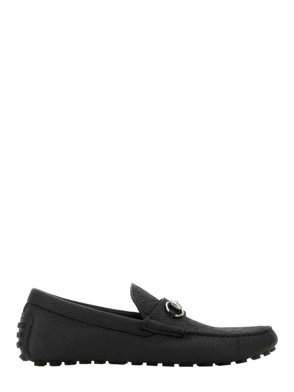 Gucci Leather Driver Loafers With Horsebit Detail - Black