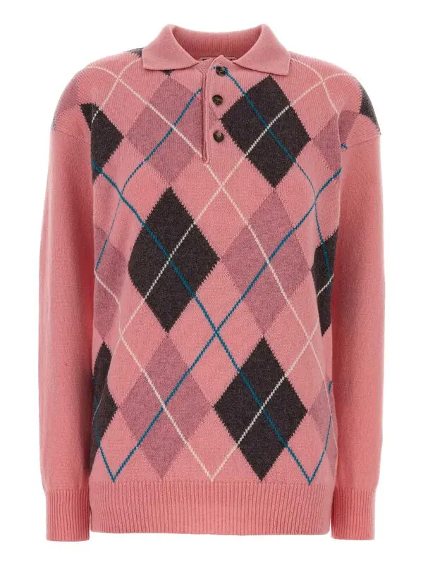 JW Anderson Argyle Wool Polo Shirt - Pink