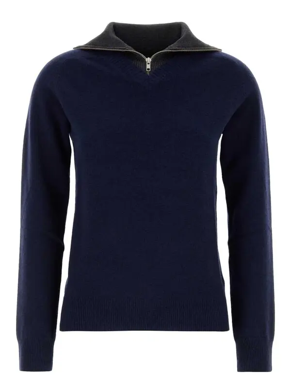 MAISON MARGIELA Wool-blend Knit Quarter Zip Sweater - Blue