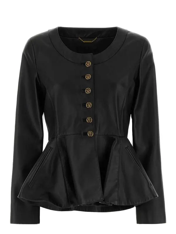 Chloé Lambskin Leather Peplum Jacket With Button Detailing - Black