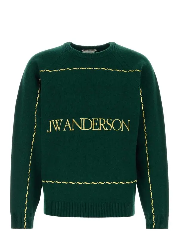JW Anderson 100% Wool Crew Neck Sweater - Green