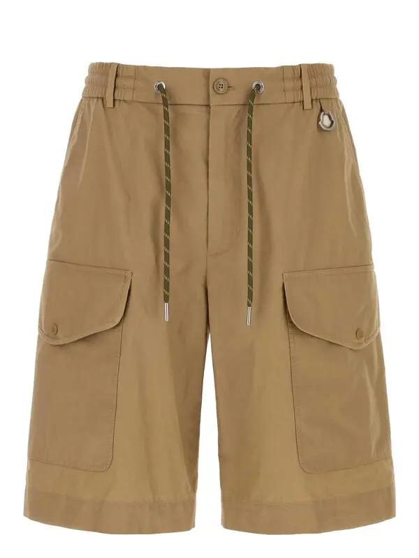 Moncler Cotton Bermuda Shorts With Drawstring Waist - Camel