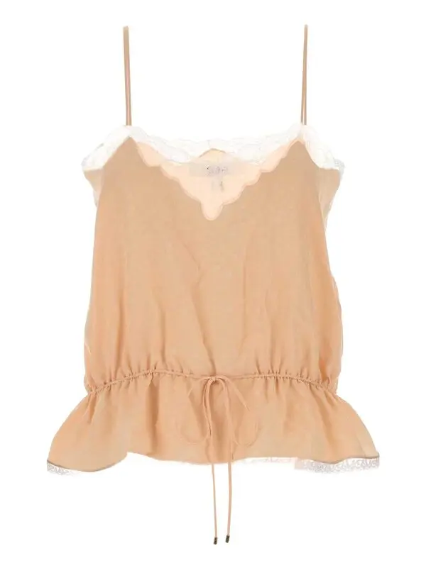 Chloé Lightweight Silk Top With Lace Trim - Pink
