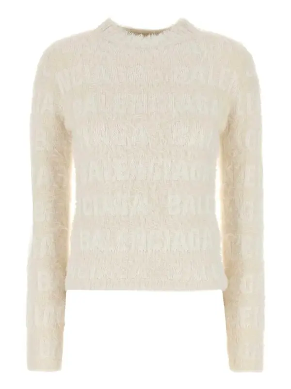 Balenciaga Wool Blend Jacquard Sweater - White