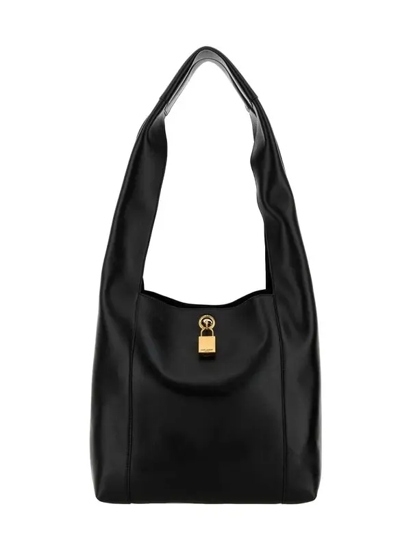 Saint Laurent Tanger Shopping Handbag In Calf Leather With Suede Lining - Black