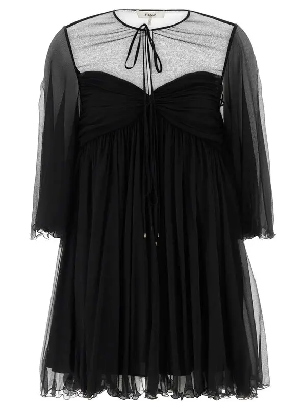 Chloé Silk Georgette Mini Dress With Gathered Detail - Black