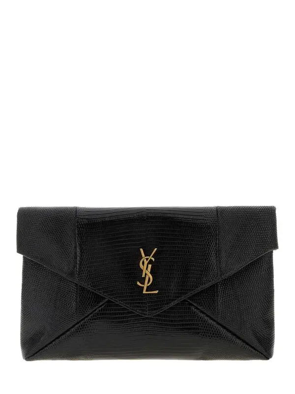 Saint Laurent Embossed Leather Clutch Bag - Black