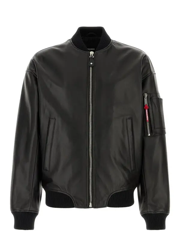 Dsquared2 Leather Bomber Jacket - Black