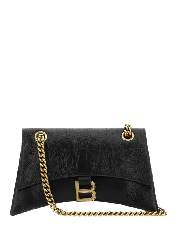 Balenciaga Leather Mini Crush Shoulder Handbag - Black