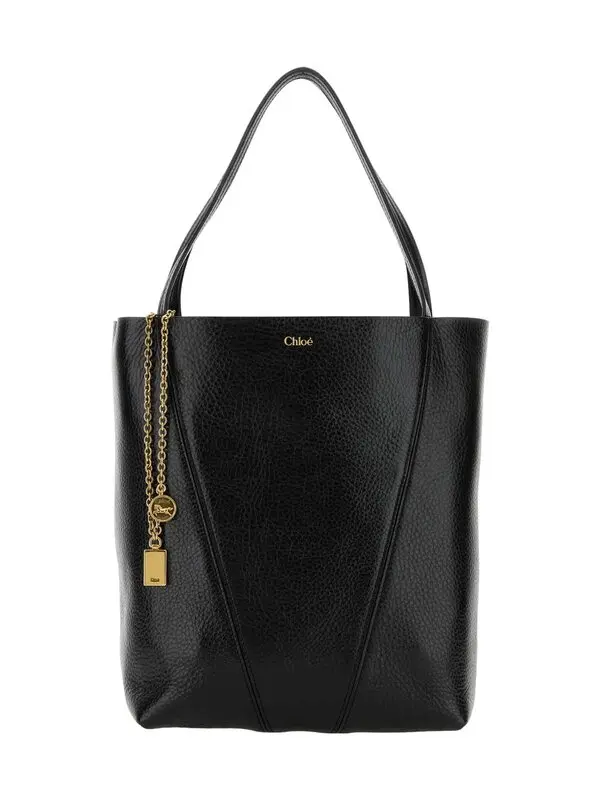 Chloé Spin Shopping Handbag In Calf Leather - Black