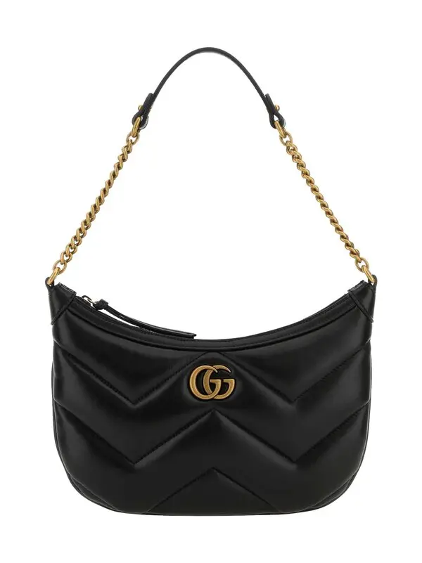 Gucci Leather Shoulder Handbag With Gg Marmont Inspired Design - Black