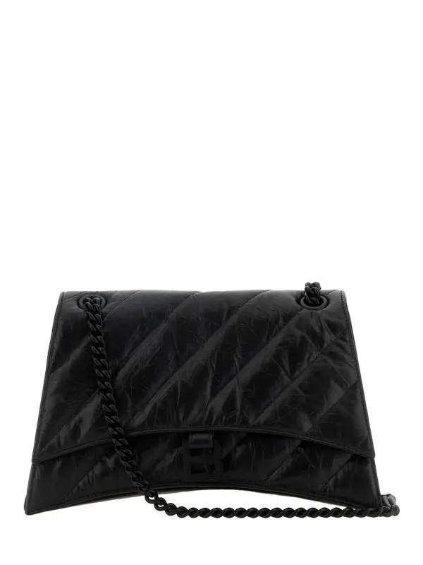 Balenciaga Leather Crush Shoulder Handbag - Black