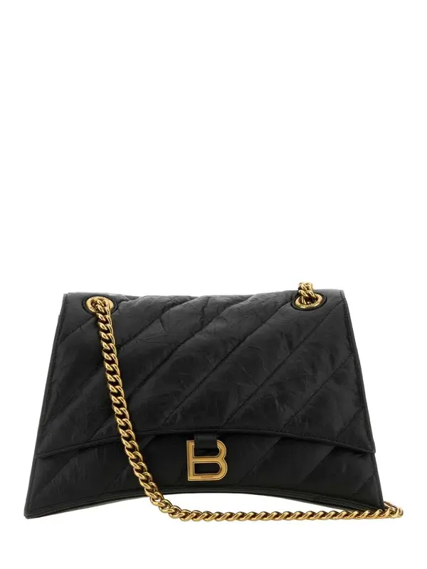 Balenciaga Crush Leather Shoulder Handbag - Black