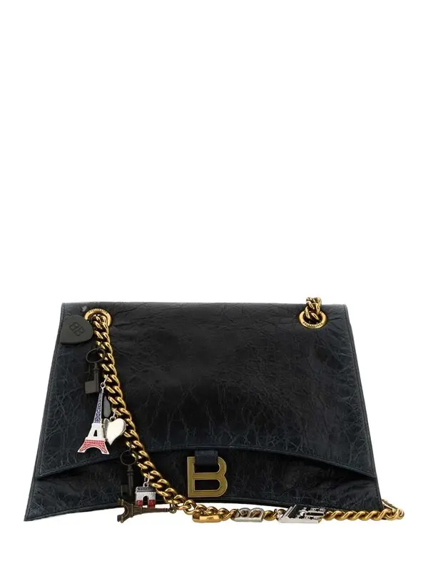 Balenciaga Leather Medium Crush Chain Shoulder Handbag 31 Cm - Black